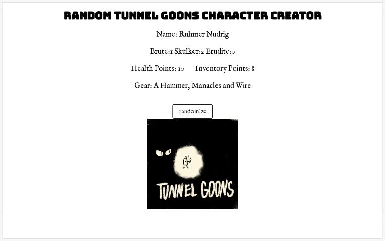 Random Tunnel Goons Character Creator ― Perchance Generator