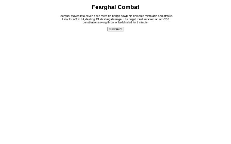 Fearghal Combat ― Perchance Generator