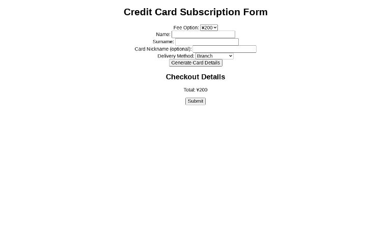 Credit Card Subscription Form ― Perchance Generator