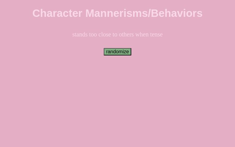 Character Mannerisms/Behaviors ― Perchance Generator