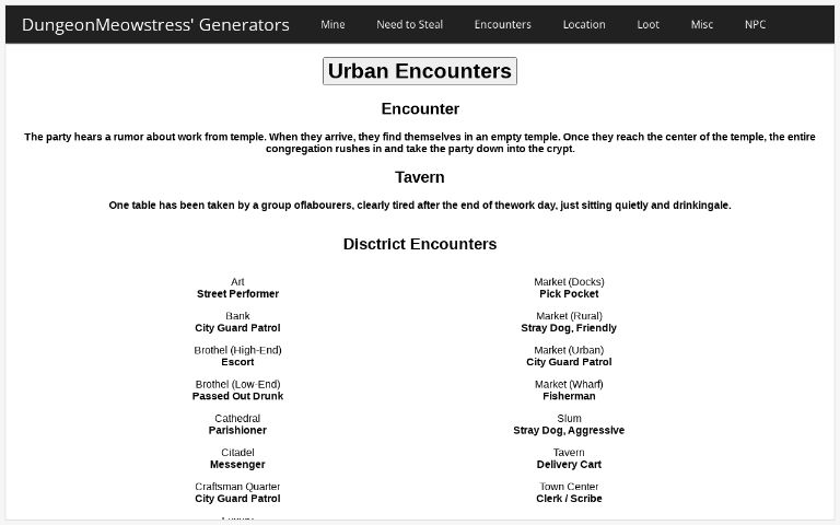 Urban Encounters ― Perchance Generator