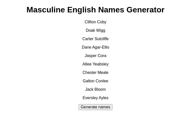 Masculine English Names Generator