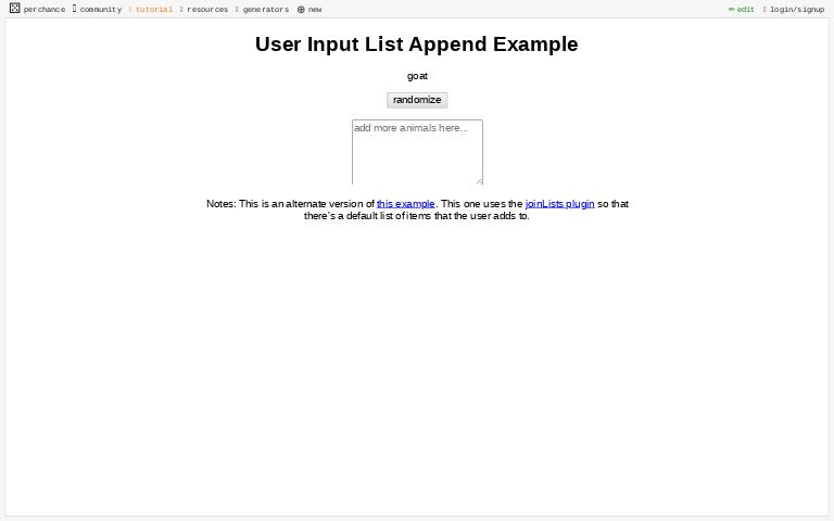 User Input List Append Example ― Perchance Generator