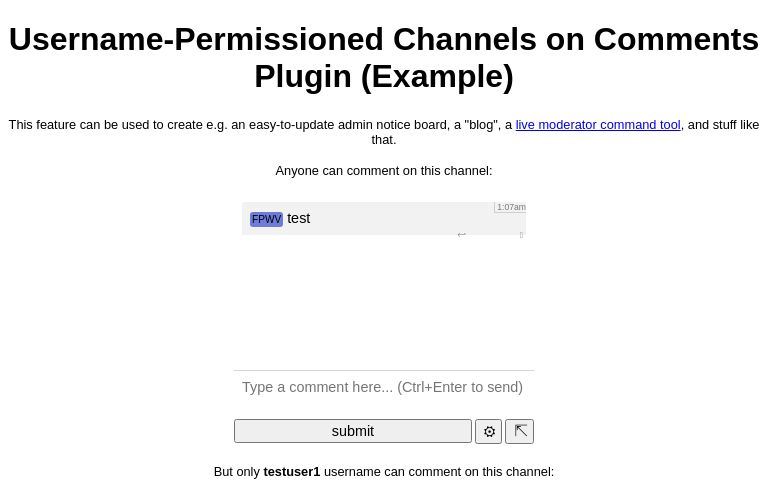 Username-Permissioned Channels on Comments Plugin (Example)