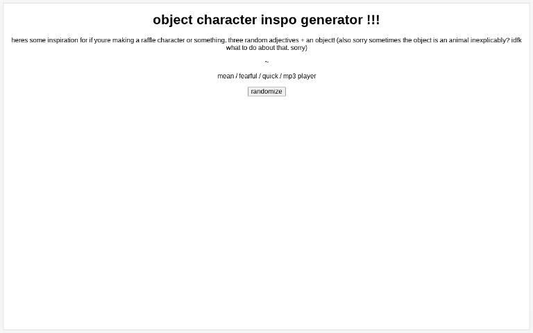 object character inspo generator