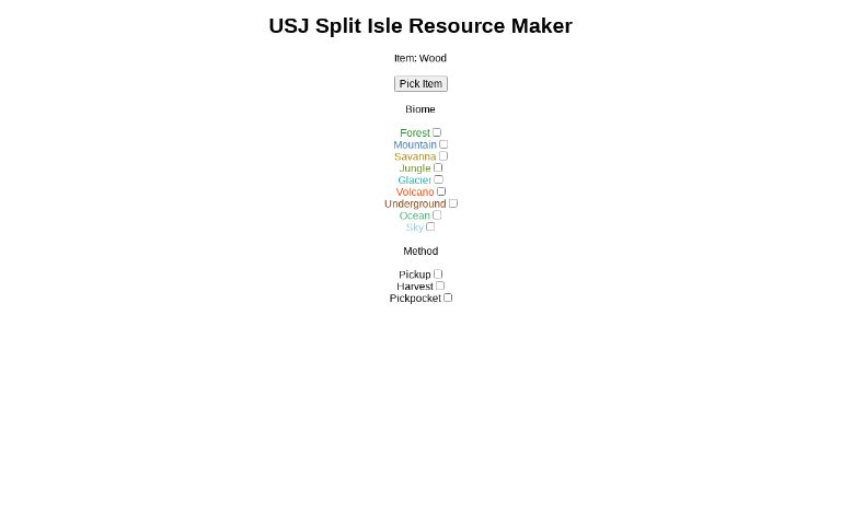 USJ Split Isle Resource Maker ― Perchance Generator