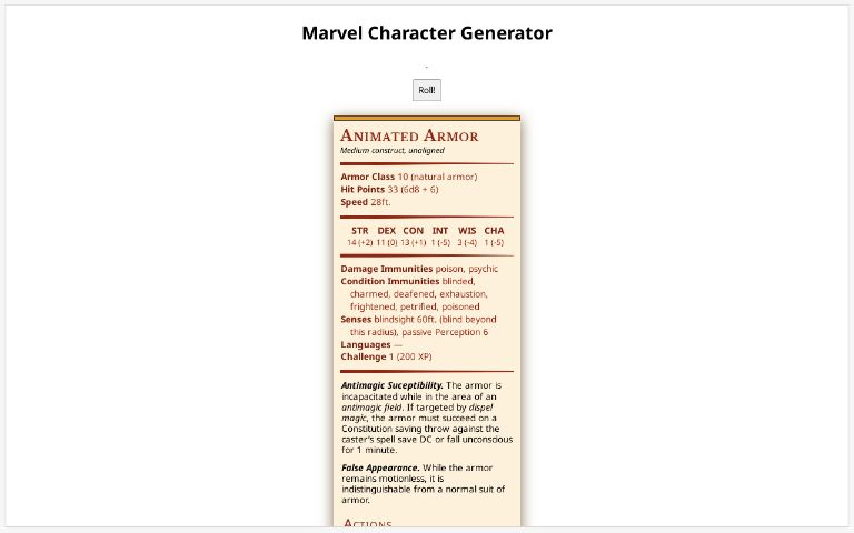 Marvel Character Generator