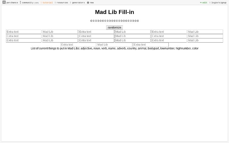 Mad Lib Fill-in ― Perchance Generator