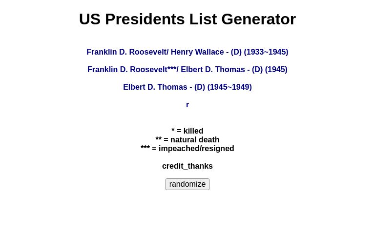 US Presidents List Generator