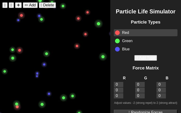 Particle Life Simulator ― Perchance Generator
