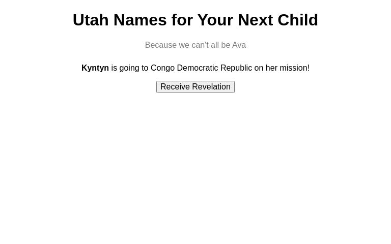 Utah Names for Your Next Child ― Perchance Generator