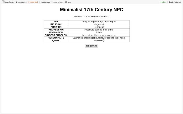 Minimalist 17th Century NPC ― Perchance Generator