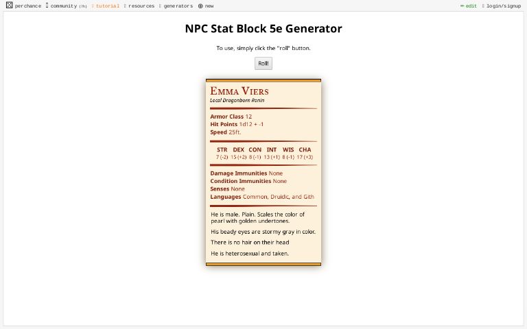 NPC Stat Block 5e Generator