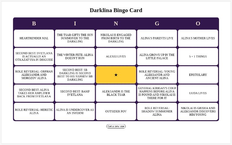 Darklina Bingo Card ― Perchance Generator