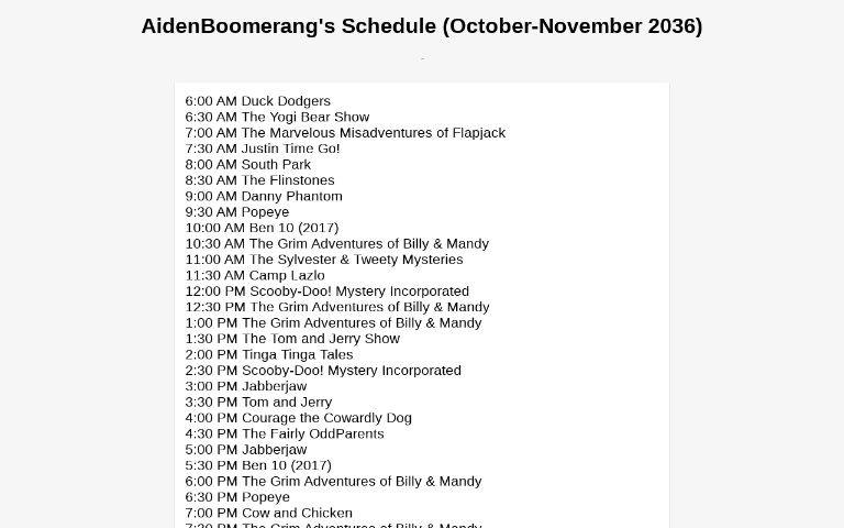 AidenBoomerang's Schedule (October-November 2036) ― Perchance Generator