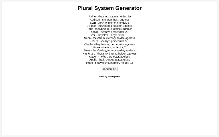 Plural System Generator