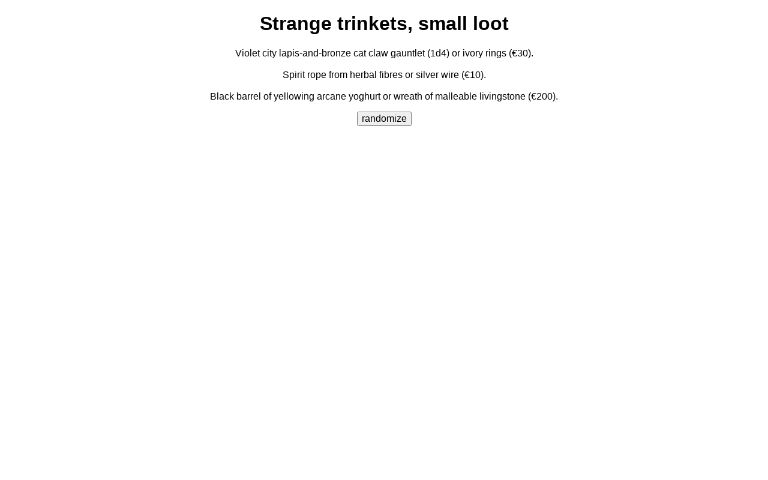 Strange trinkets, small loot ― Perchance Generator