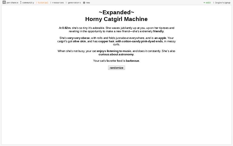 ~Expanded~ Horny Catgirl Machine ― Perchance Generator