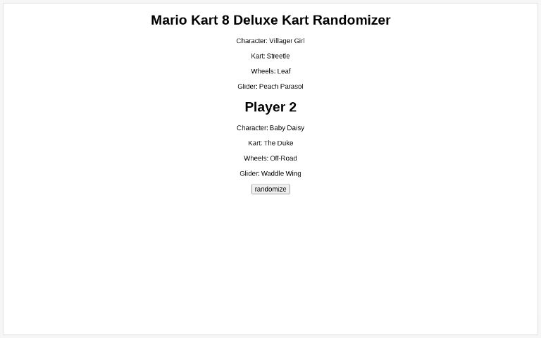 Mario Kart 8 Deluxe Kart Randomizer ― Perchance Generator