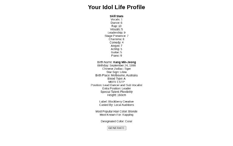 Your Idol Life Profile ― Perchance Generator