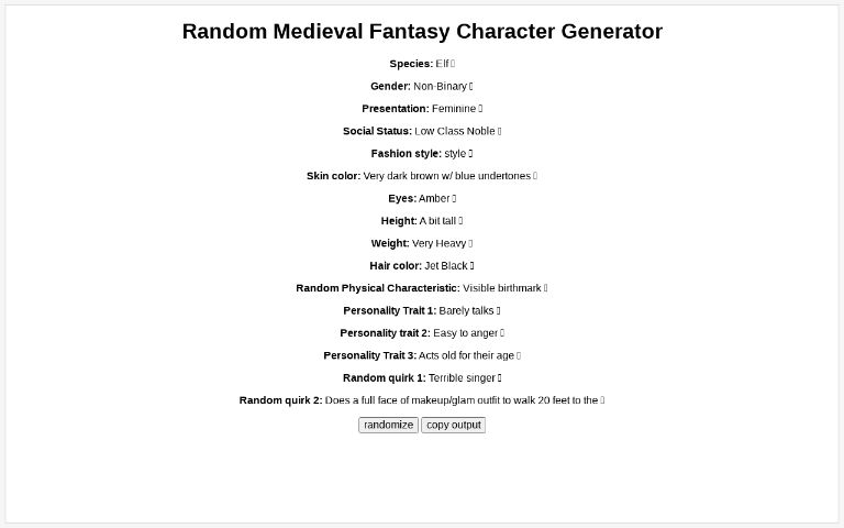 Random Medieval Fantasy Character Generator