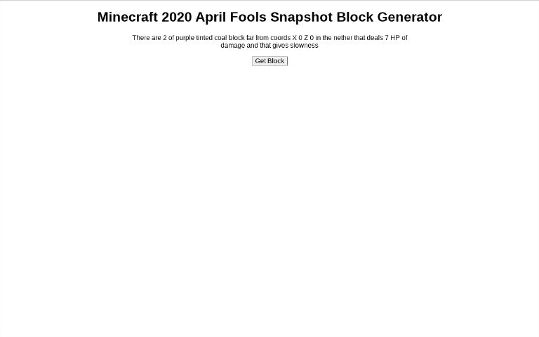 Minecraft 2020 April Fools Snapshot Block Generator