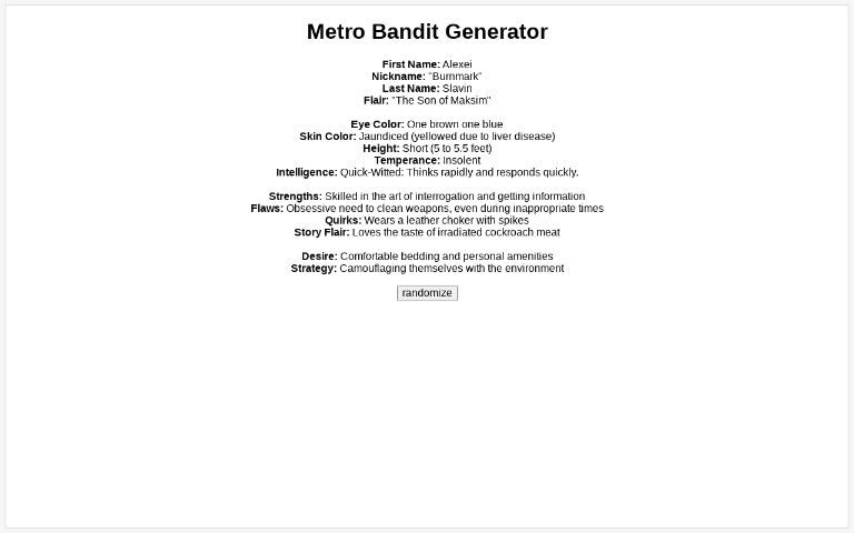 Metro Bandit Generator