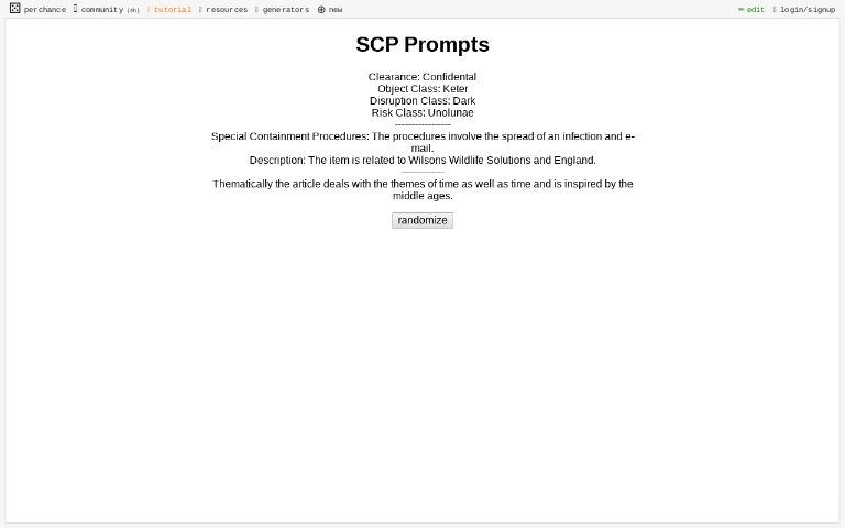 SCP Prompts ― Perchance Generator
