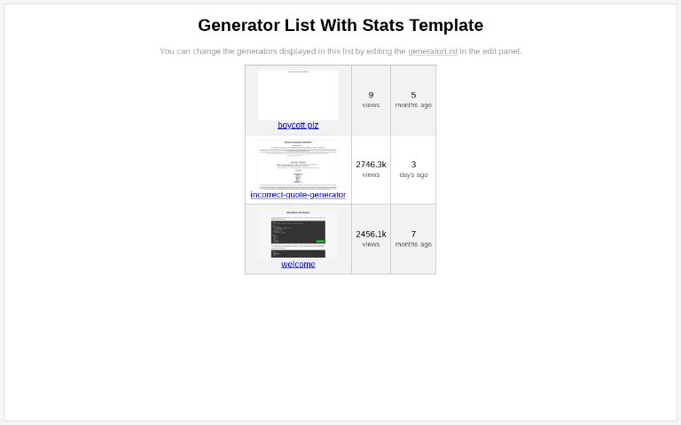 Generator List With Stats Template