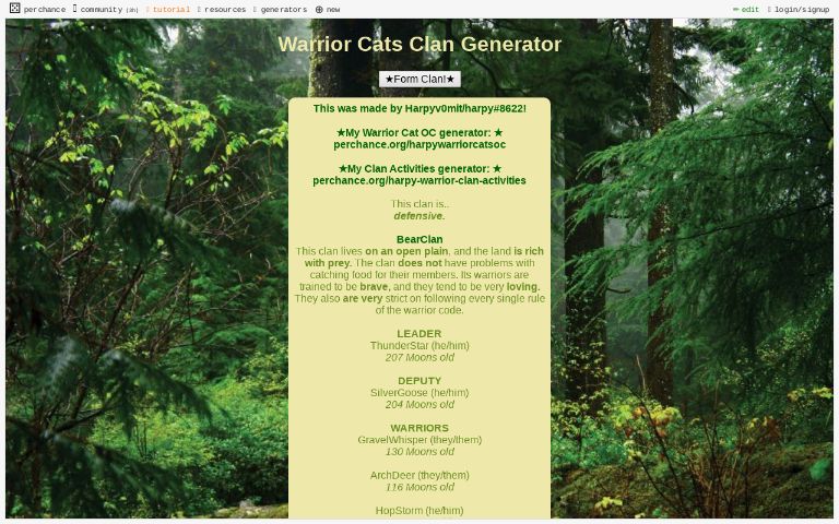 Warrior Cats Clan Generator