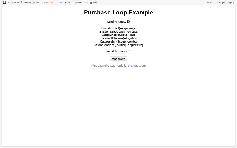 Purchase Loop Example ― Perchance Generator