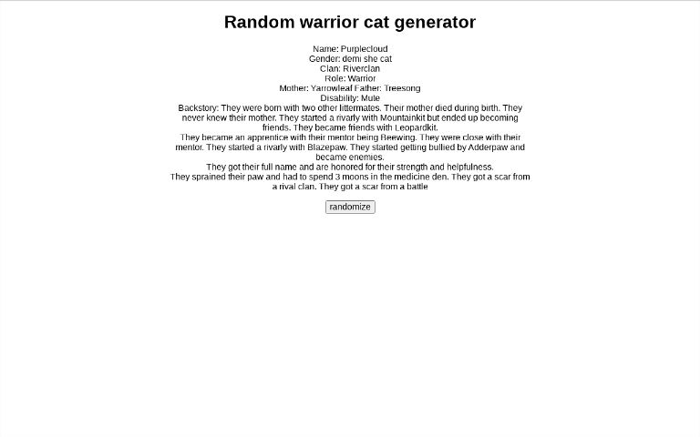 Random warrior cat generator
