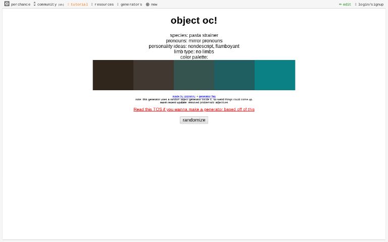 object oc! ― Perchance Generator