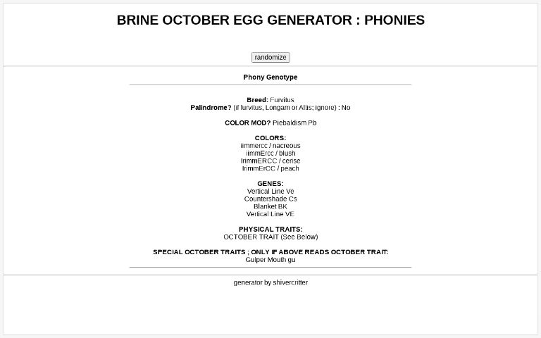 BRINE OCTOBER EGG GENERATOR : PHONIES