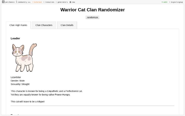 Warrior Cat Clan Randomizer ― Perchance Generator