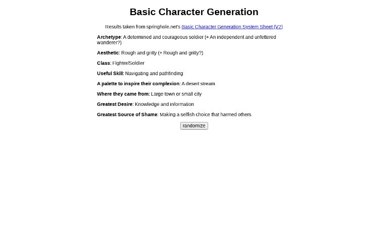 Basic Character Generation