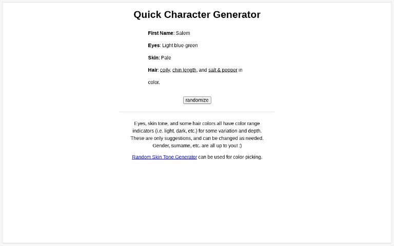 Quick Character Generator
