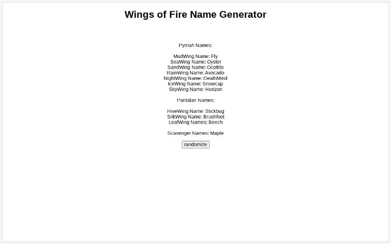Wings of Fire Name Generator