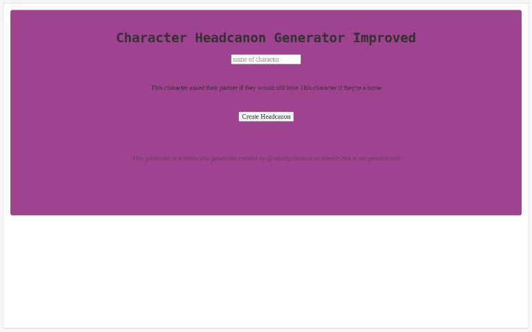 Character Headcanon Generator Improved