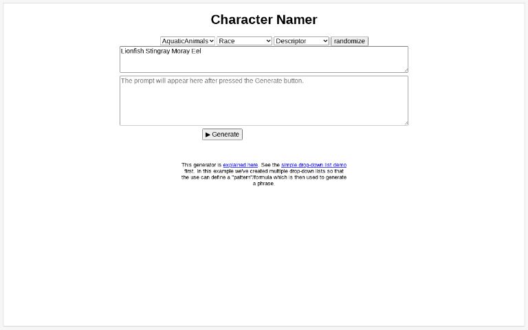 Character Namer ― Perchance Generator