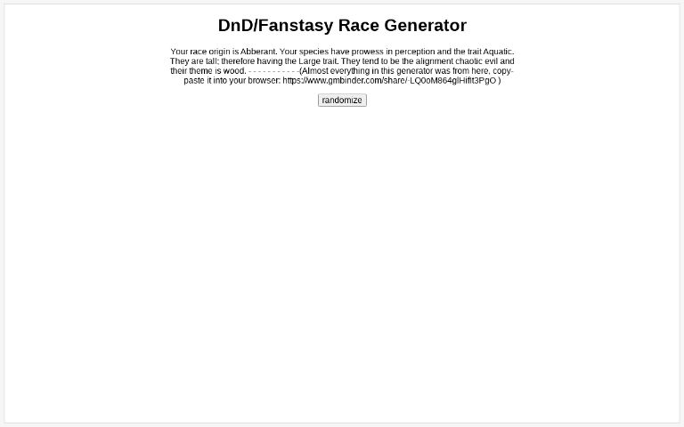 DnD/Fanstasy Race Generator