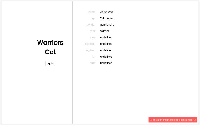 Warriors Cat ― Perchance Generator