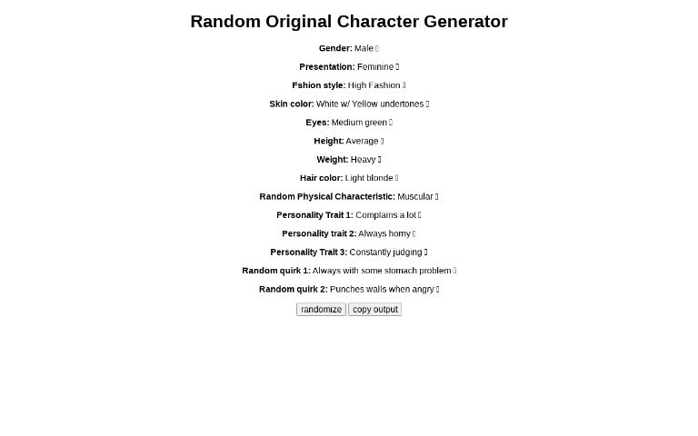Random Original Character Generator