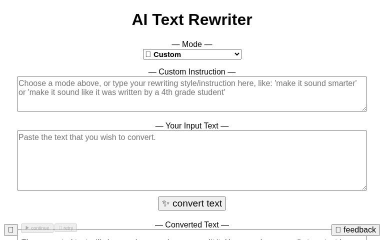 AI Text Converter/Rewriter (free, no sign-up, unlimited) ― Perchance ...