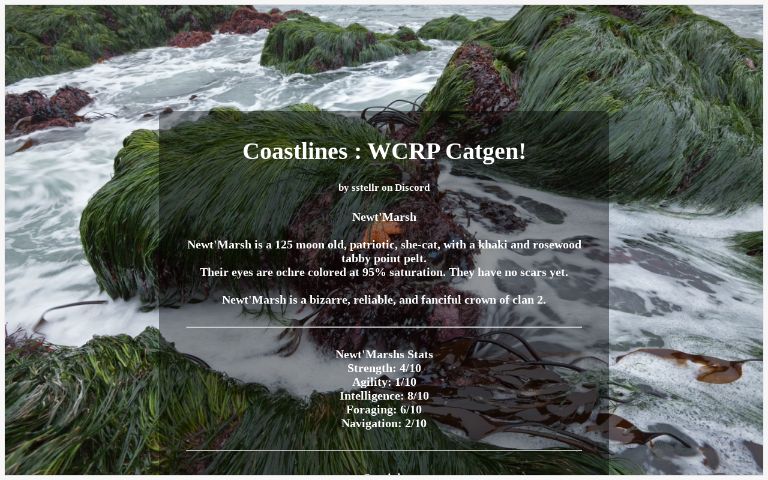 Coastlines : WCRP Catgen! ― Perchance Generator