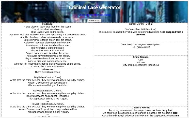 Criminal Case Generator ― Perchance
