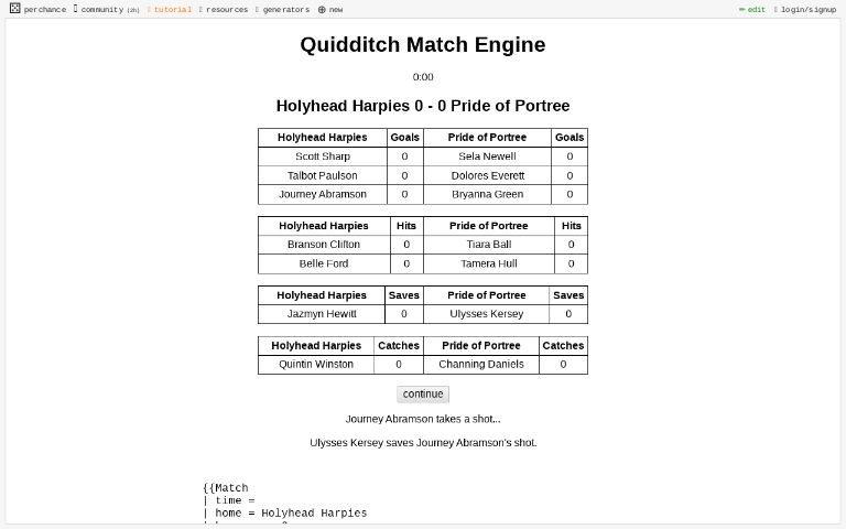 Quidditch Match Engine ― Perchance Generator