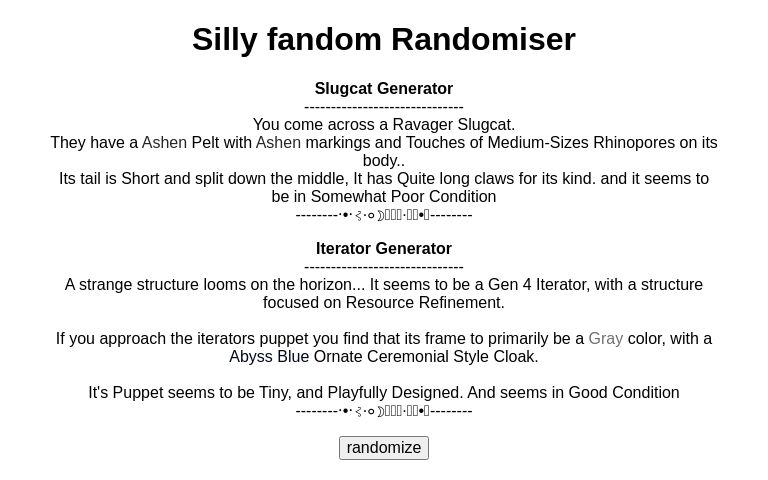 Silly fandom Randomiser ― Perchance Generator