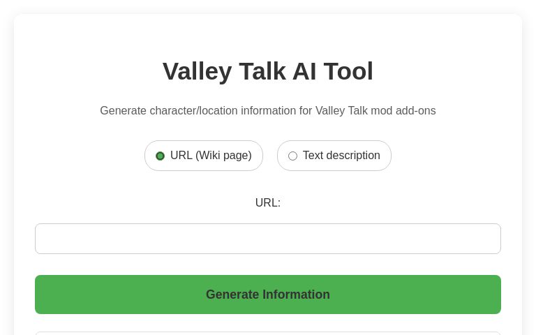 Valley Talk AI Tool ― Perchance Generator