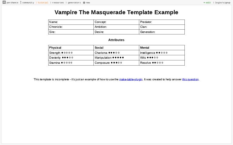 Vampire The Masquerade Template Example ― Perchance Generator